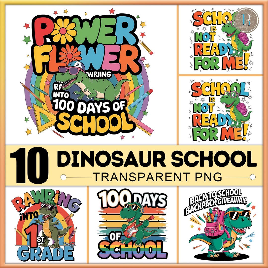 10 Dinosaur 100 Days of School Clipart Bundle, Kid 100th Day of School ...