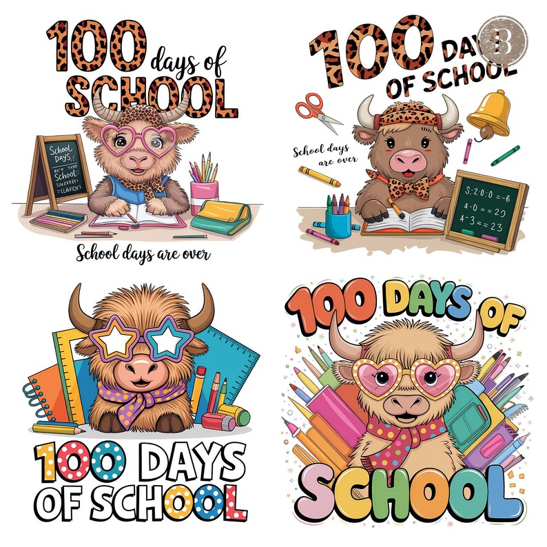 10 100 Days of School Clipart Bundle, Brushstroke 100 Days of School ...
