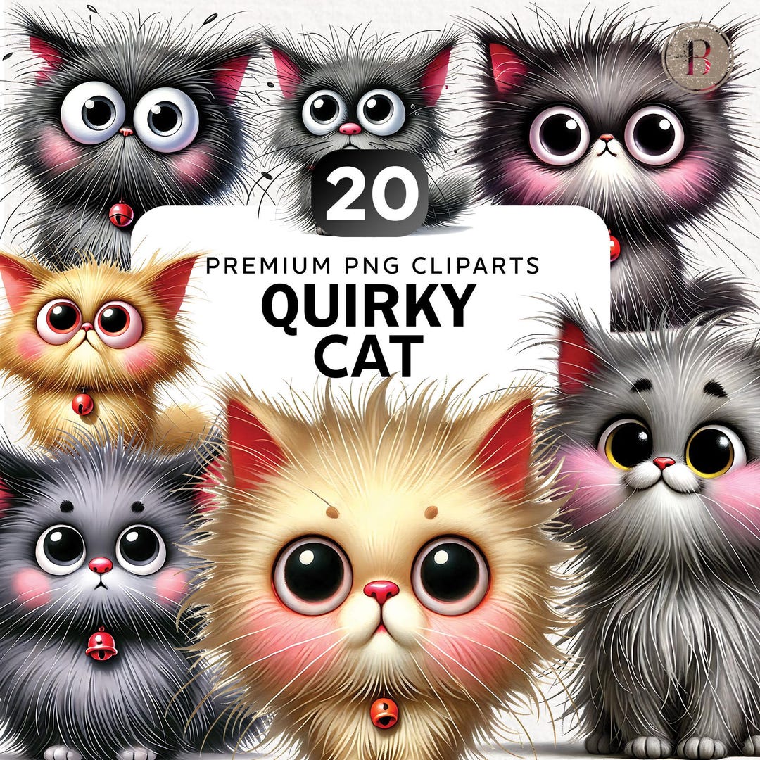 20 Quirky Cat Clipart Bundle, Funny Cats Png, Watercolor Cat Clipart ...