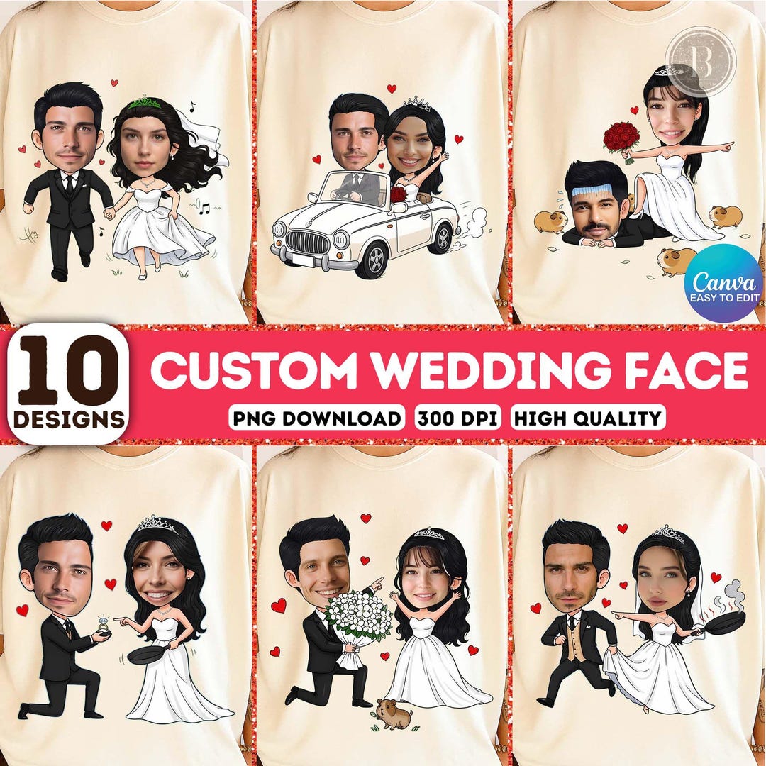 Custom Wedding Face Canva Template, 10 PNG Just Married, Couple Photo ...