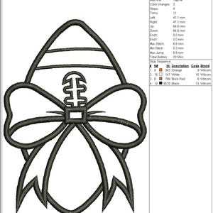 Football Side Bow Applique Embroidery Design, Football Cut Out ...