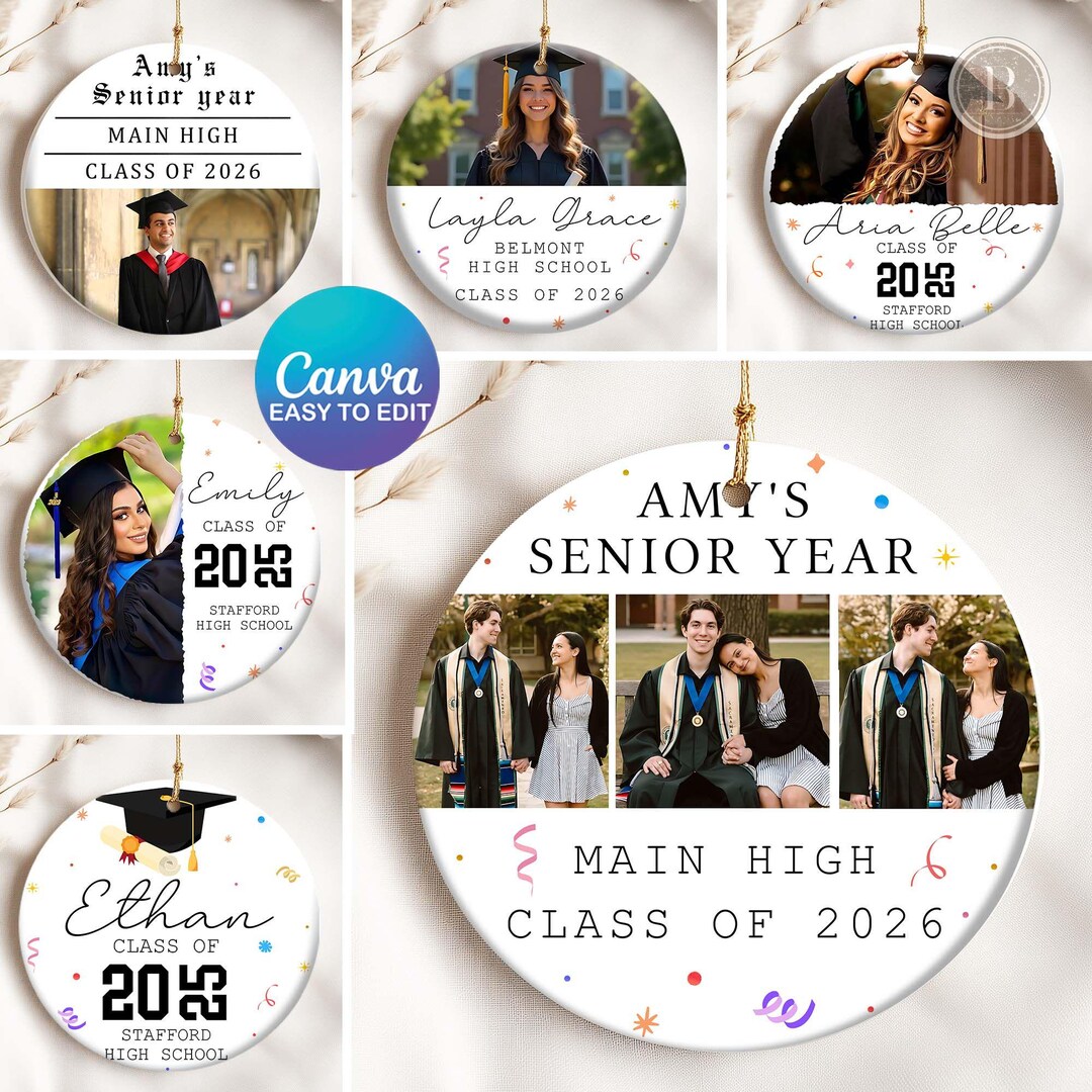 Custom Graduation Canva Template, 6 Ornament Designs Custom Name ...