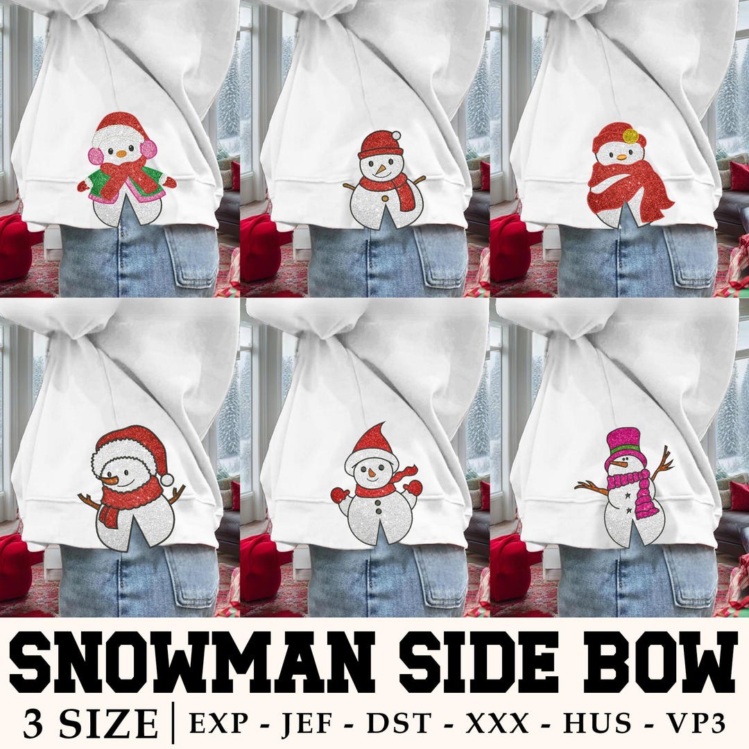 Bundle Snowman Side Bow Appliqué Sweatshirt Embroidery Design, Snowman ...