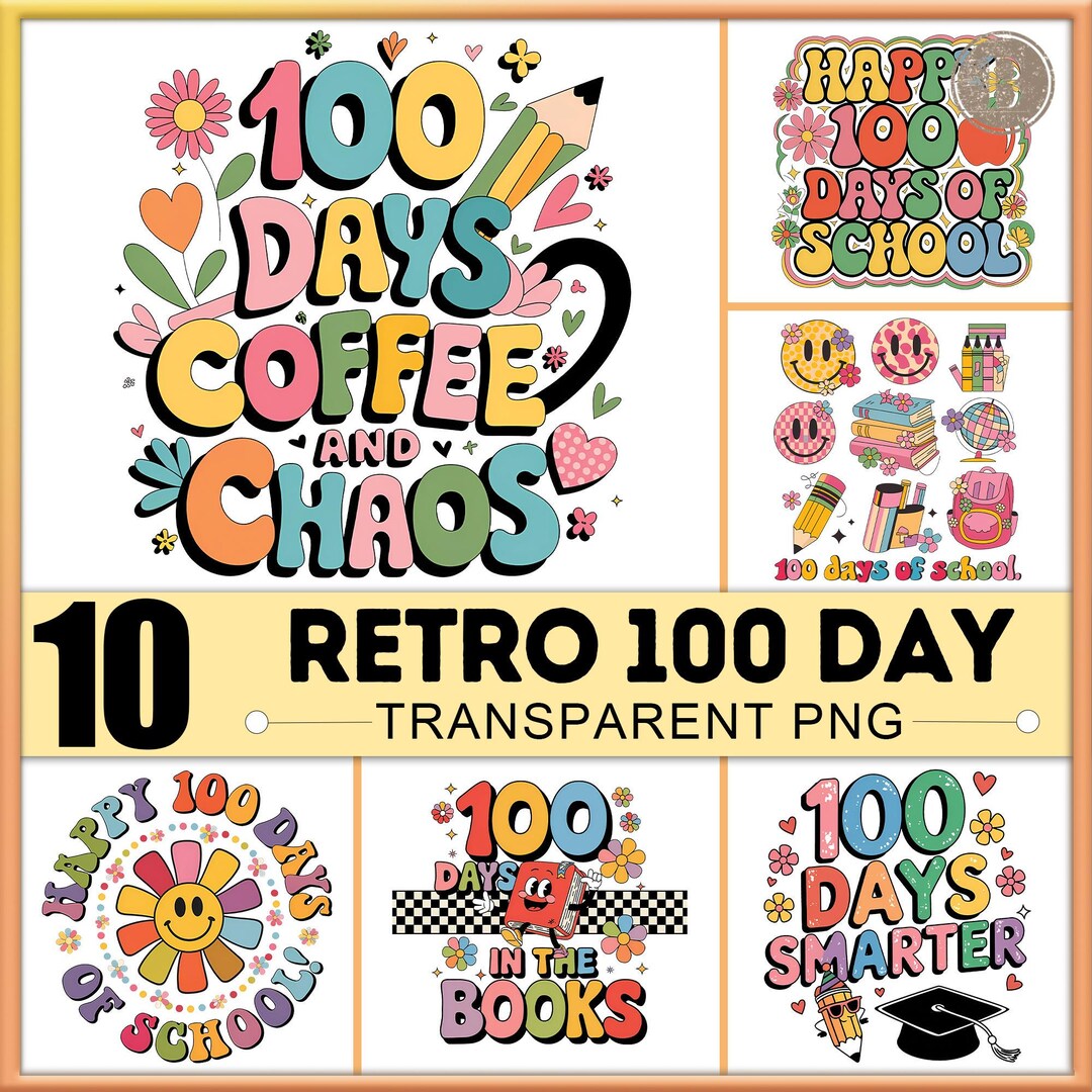 10 100 Days Smarter Groovy Girl Clipart Bundle, Happy 100th Day of ...