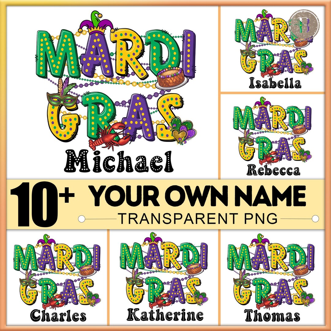 Make Your Own Name Mardi Gras PNG Bundle, 10 Design Alphabet Doodle Set ...