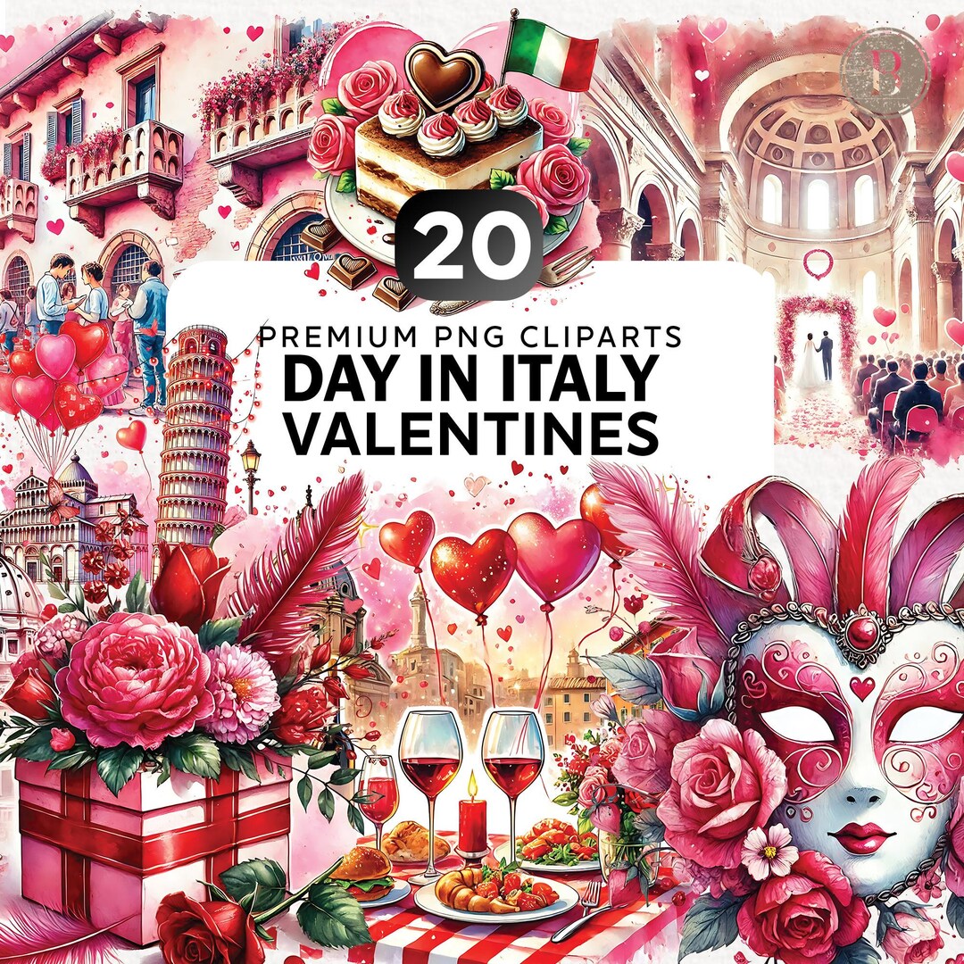 20 Watercolor Valentines Day in Italy Clipart Bundle, Romantic Italy ...
