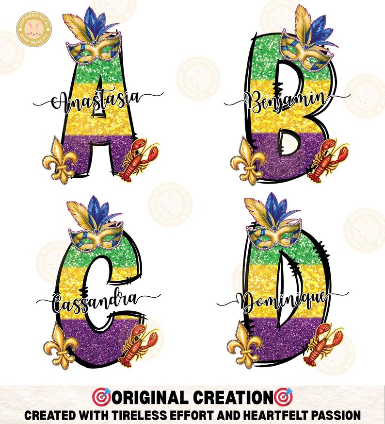 Mardi Gras Doodle Letter Png Bundle, 20 PNG Add Your Own Name ...