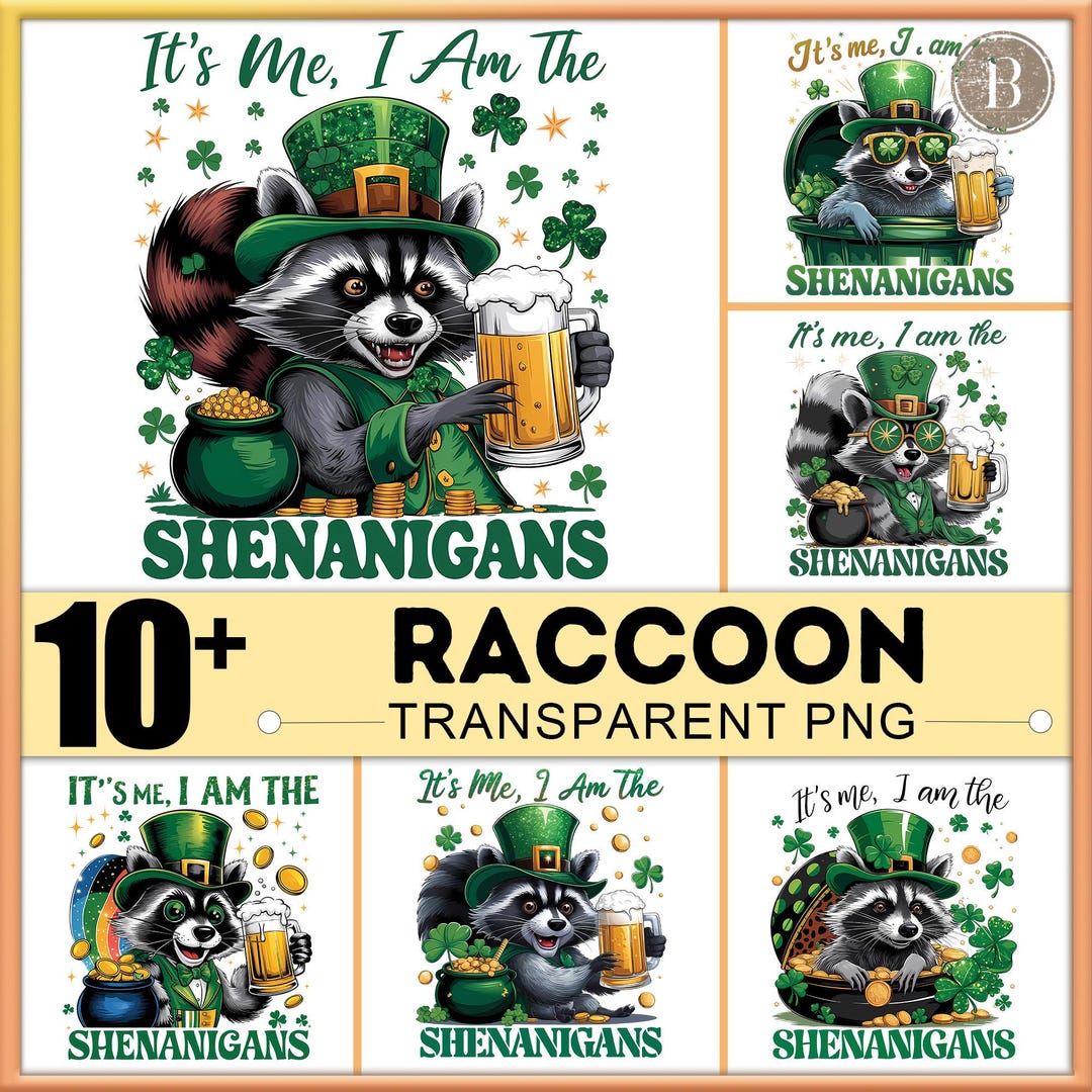 St. Patricks Day Raccoon PNG, 10 Design Raccoon Lucky PNG, Irish Day ...