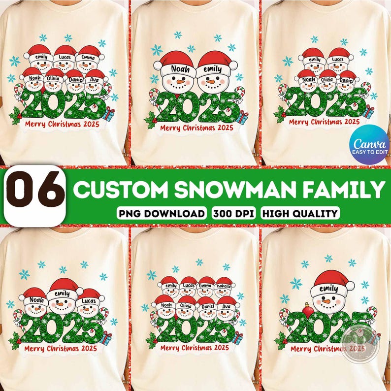 Custom Snowman 2025 Png Bundle, 6 PNG Family Christmas, Kid Name Png ...