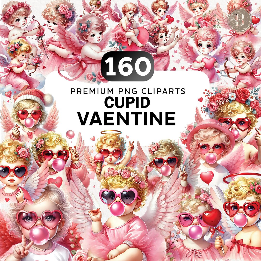 160 Watercolor Cupid Valentine Clipart PNG Bundle, Love Cupid Clipart ...