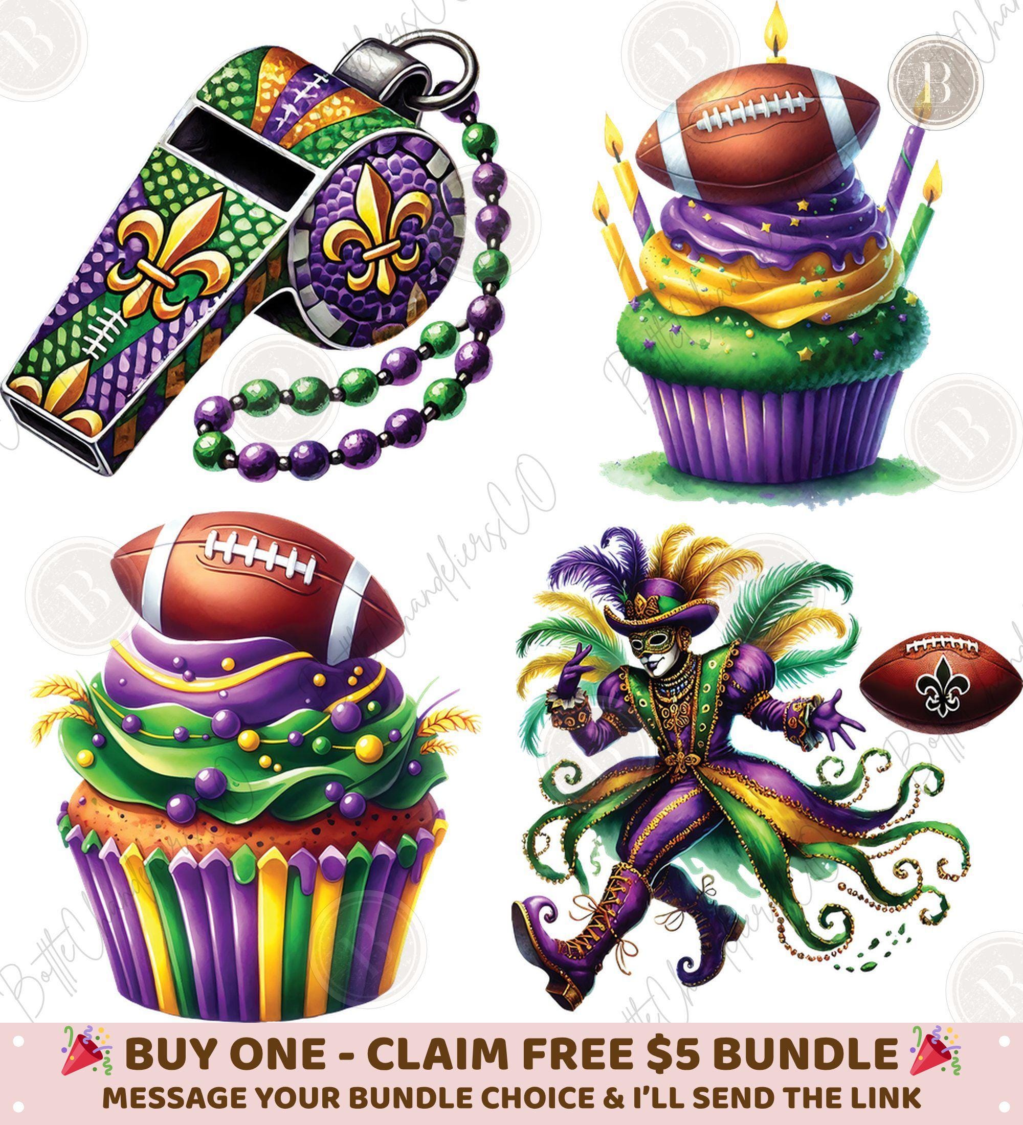 Mardi Gras Football Clipart Bundle, 20 PNG American Football, Football ...