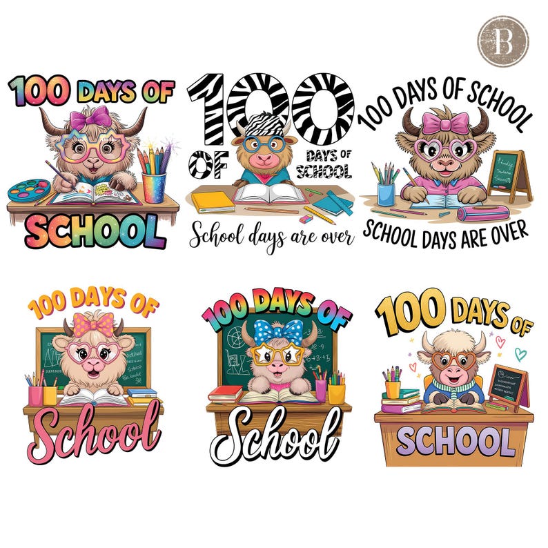 10 100 Days of School Clipart Bundle, Brushstroke 100 Days of School ...