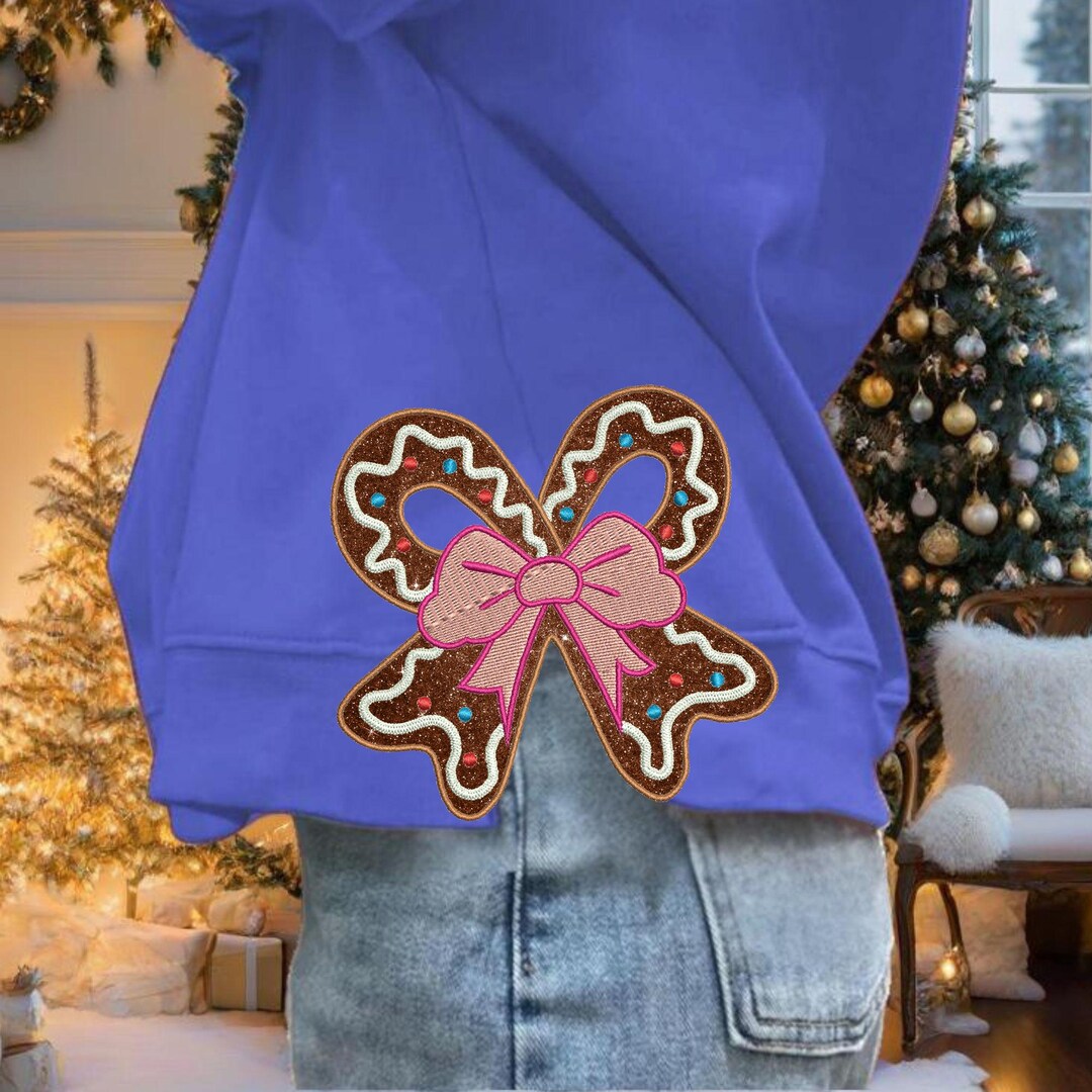 Gingerbread Christmas Side Bow Appliqué Sweatshirt Embroidery Design ...