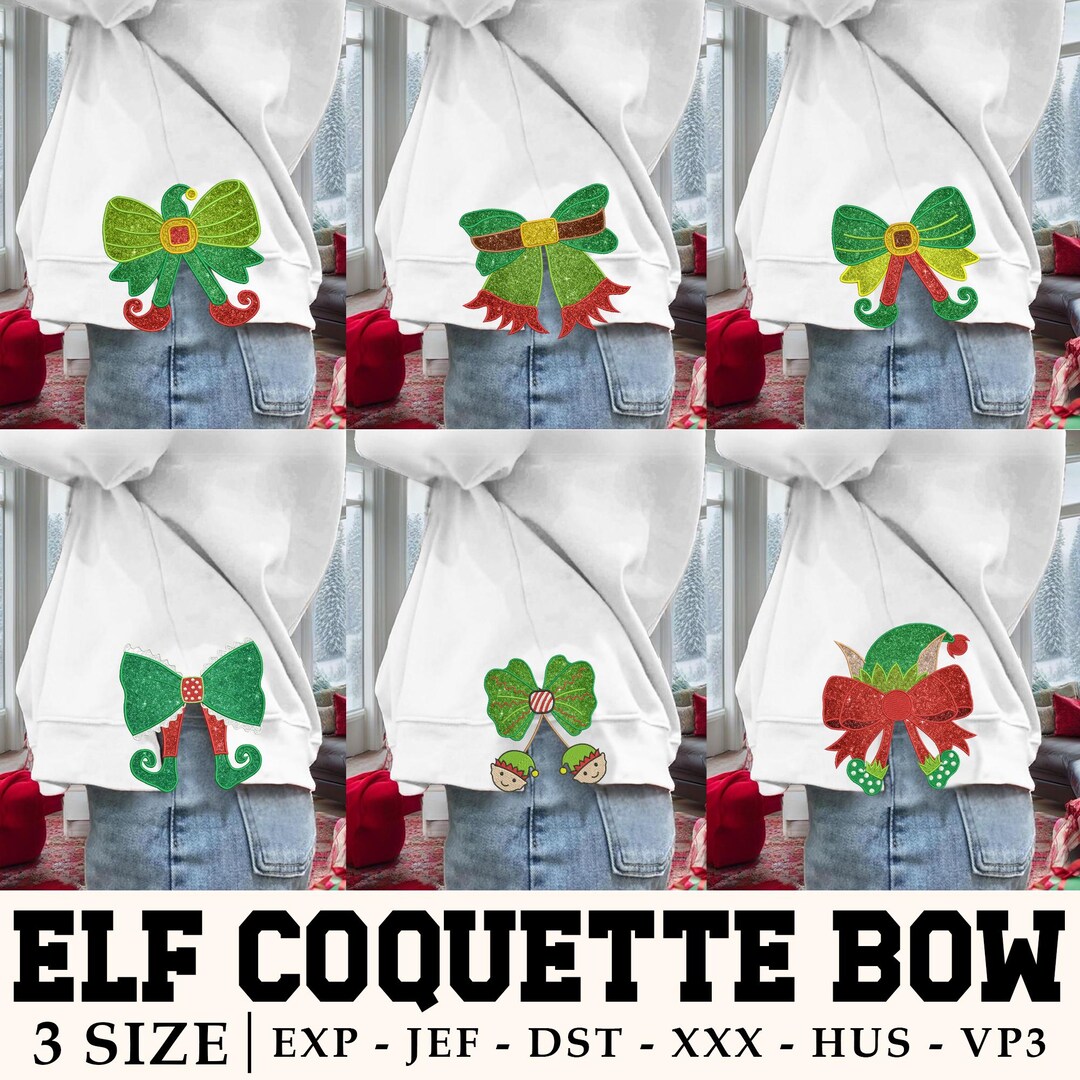 Bundle Elf Side Bow Appliqué Sweatshirt Embroidery Design, Bow ...