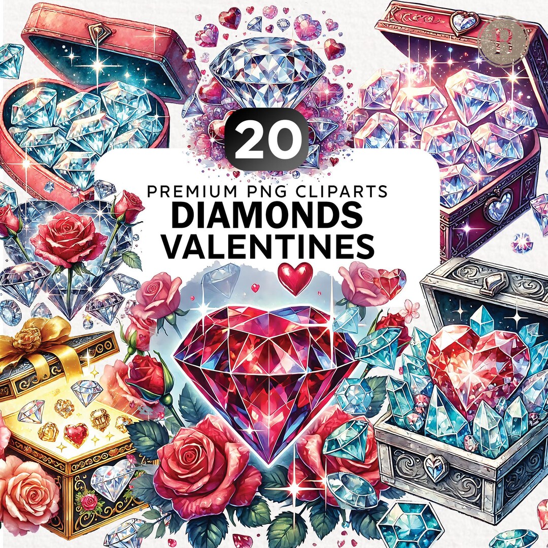 20 Romantic Valentine's Day Diamonds Clipart Bundle, Romantic Diamonds ...