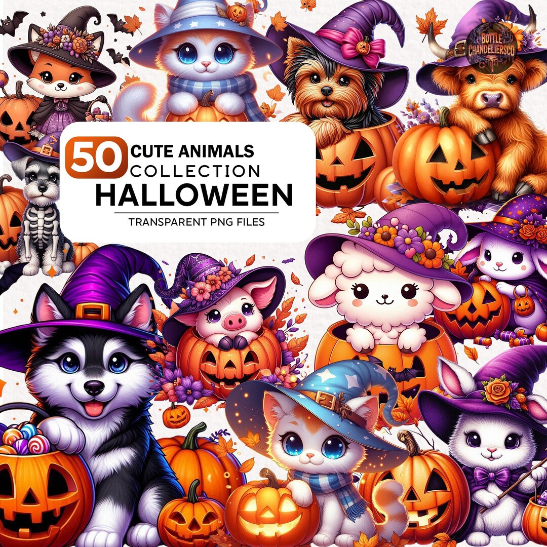 50+ Watercolor Halloween Animals Clipart Bundle, Cute Animals Clipart ...