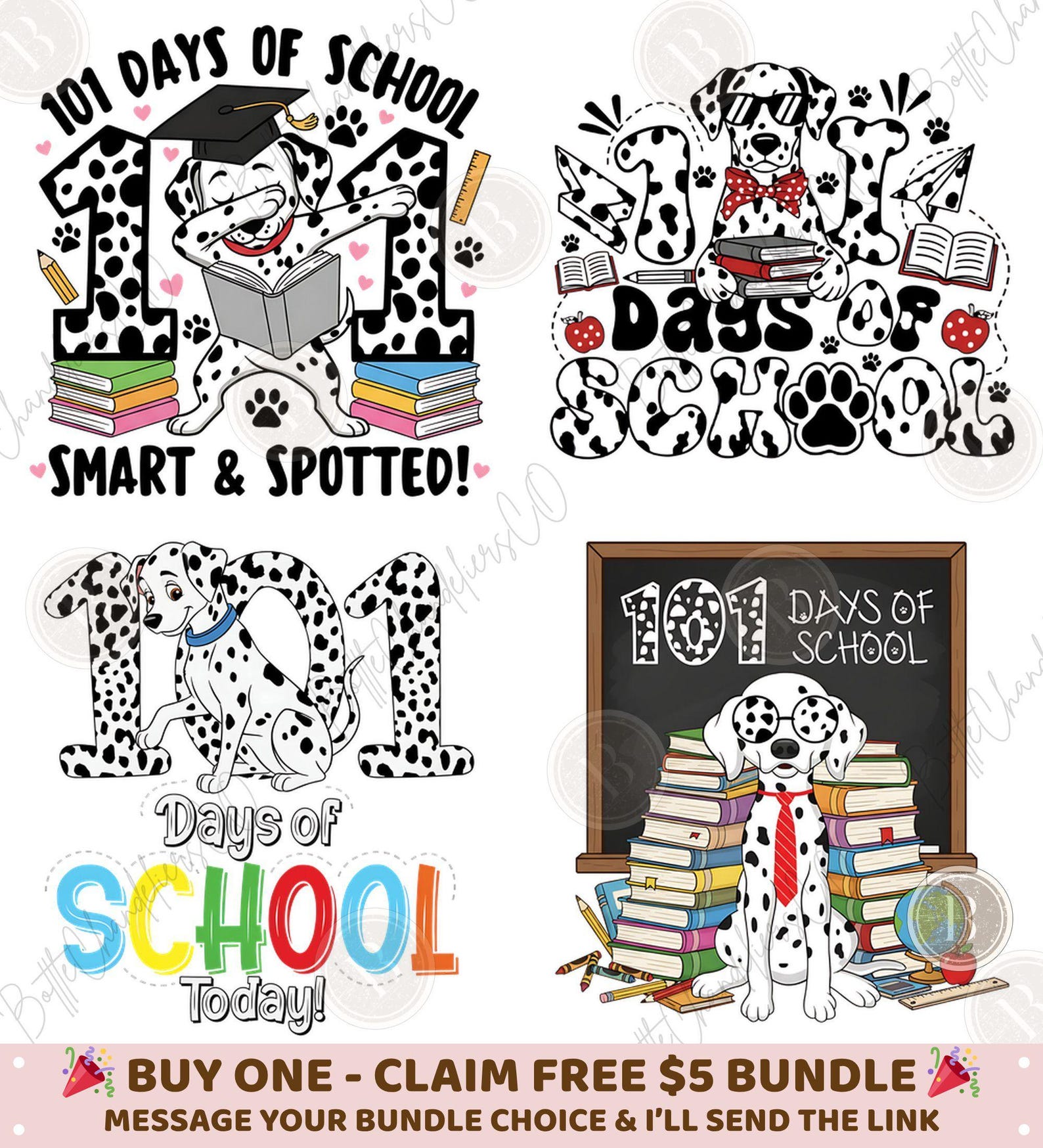 101 Days of School Png Bundle, I Survived 100 Days PNG Dalmatian Dog ...