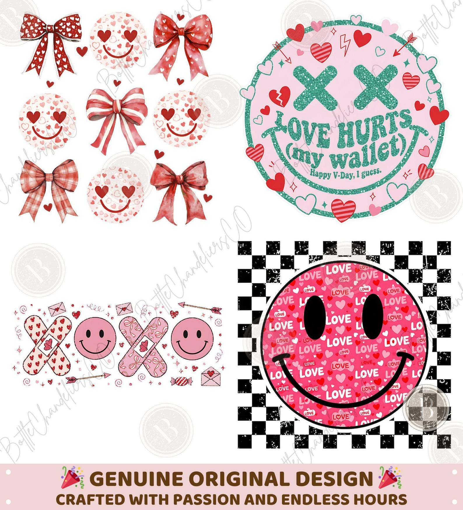 Smiley Face Valentine Png Bundle, 20 PNG Coquette Bow, Valentines Day ...