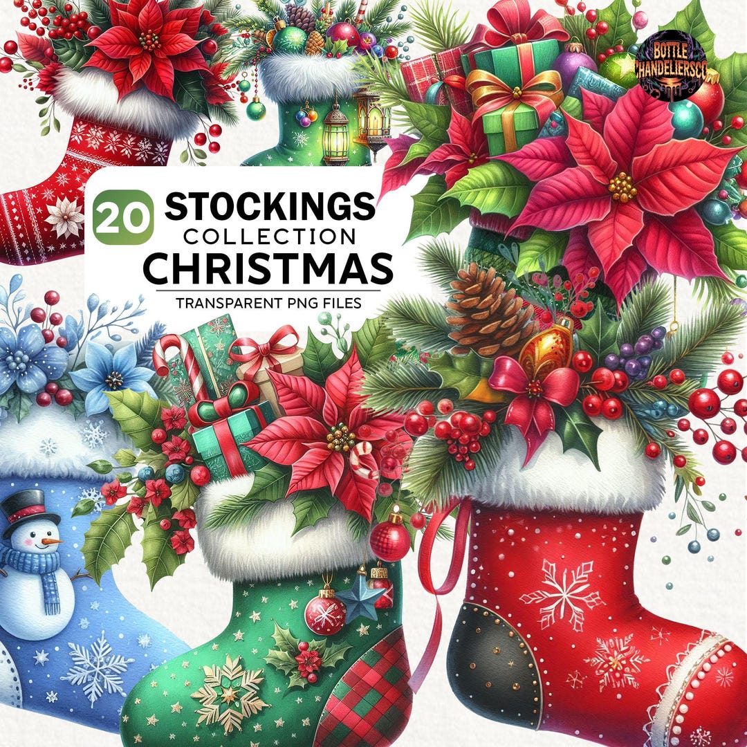 20+ Watercolor Christmas Stocking Clipart Bundle, Christmas Bundle Png ...