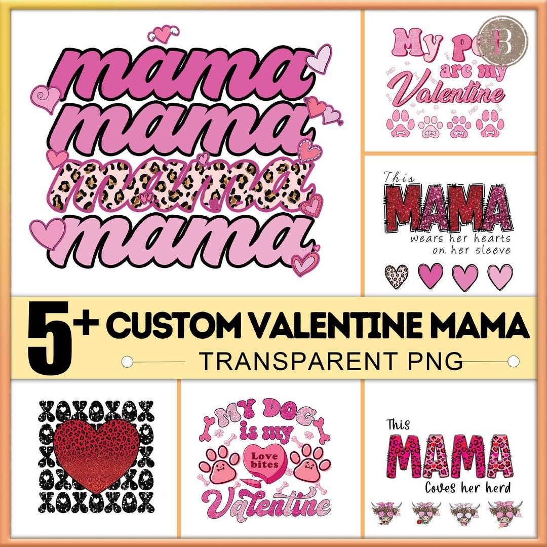 5 Custom Valentine Mama Character PNG Bundle, Valentine Mama Png ...