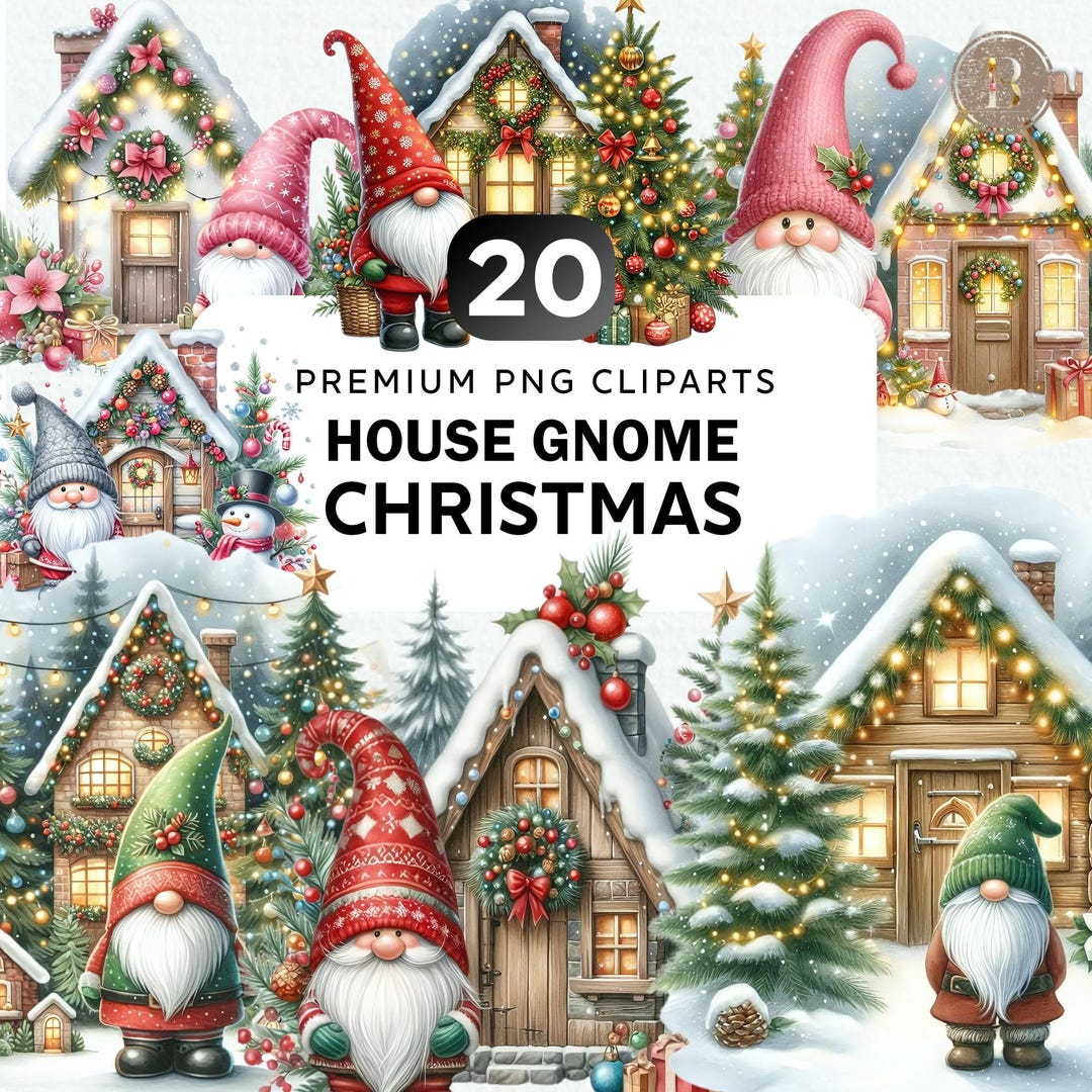 20 Watercolor Christmas House Gnome Bundle, Festive Gnome Clipart Png ...