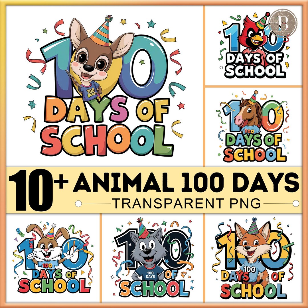 10 100 Days of School Animal Clipart Bundle, Funny School Png, Back to ...