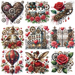 20 Watercolor Steampunk Valentines Clipart Bundle, Valentines ...