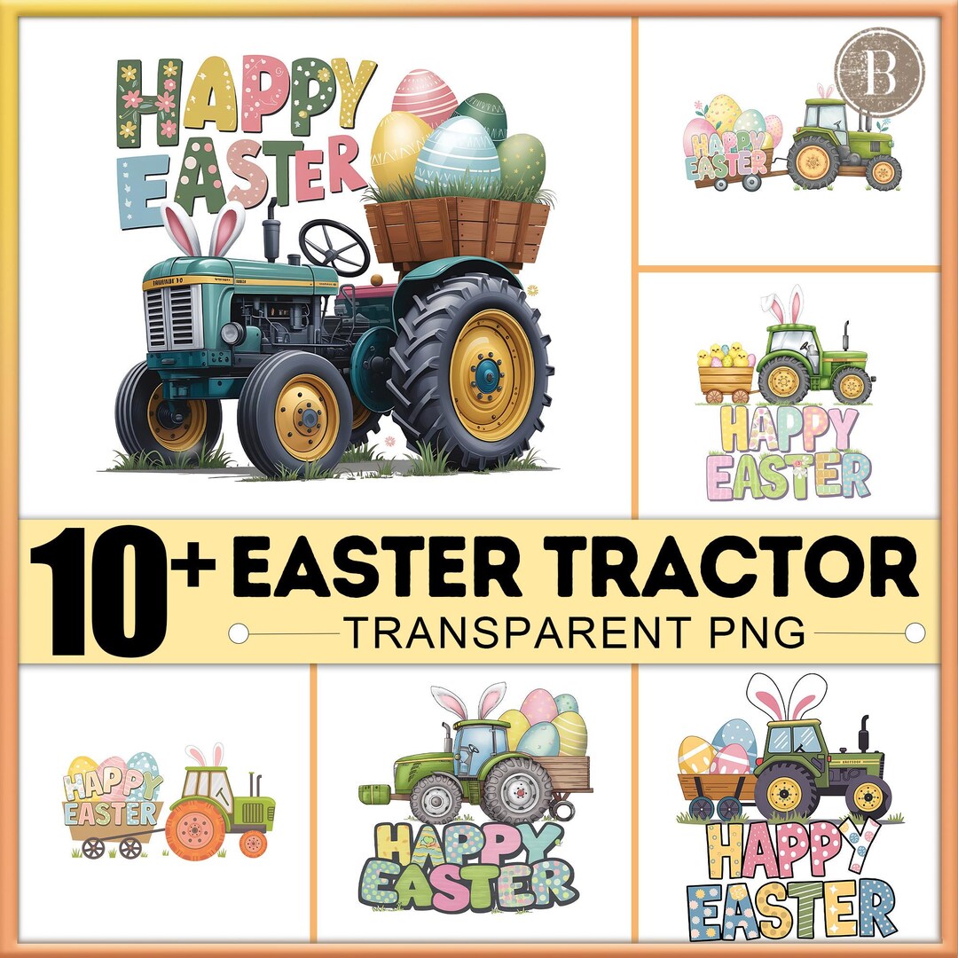 Easter Tractor PNG, 10 Design Happy Easter PNG, Easter Farm Tractor Egg ...