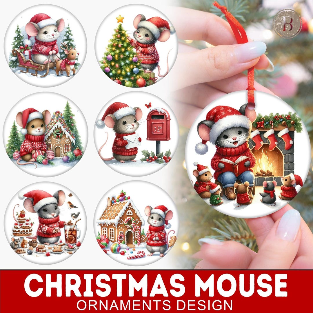 20 Christmas Mouse Ornament Bundle, Animal Christmas Ornament Designs ...