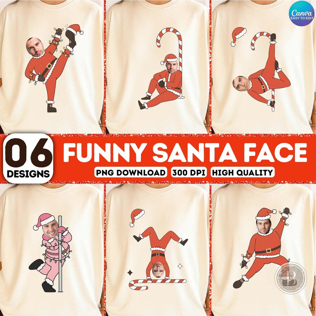 Funny Santa Face Png Bundle, 6 PNG Add Your Face Christmas ...