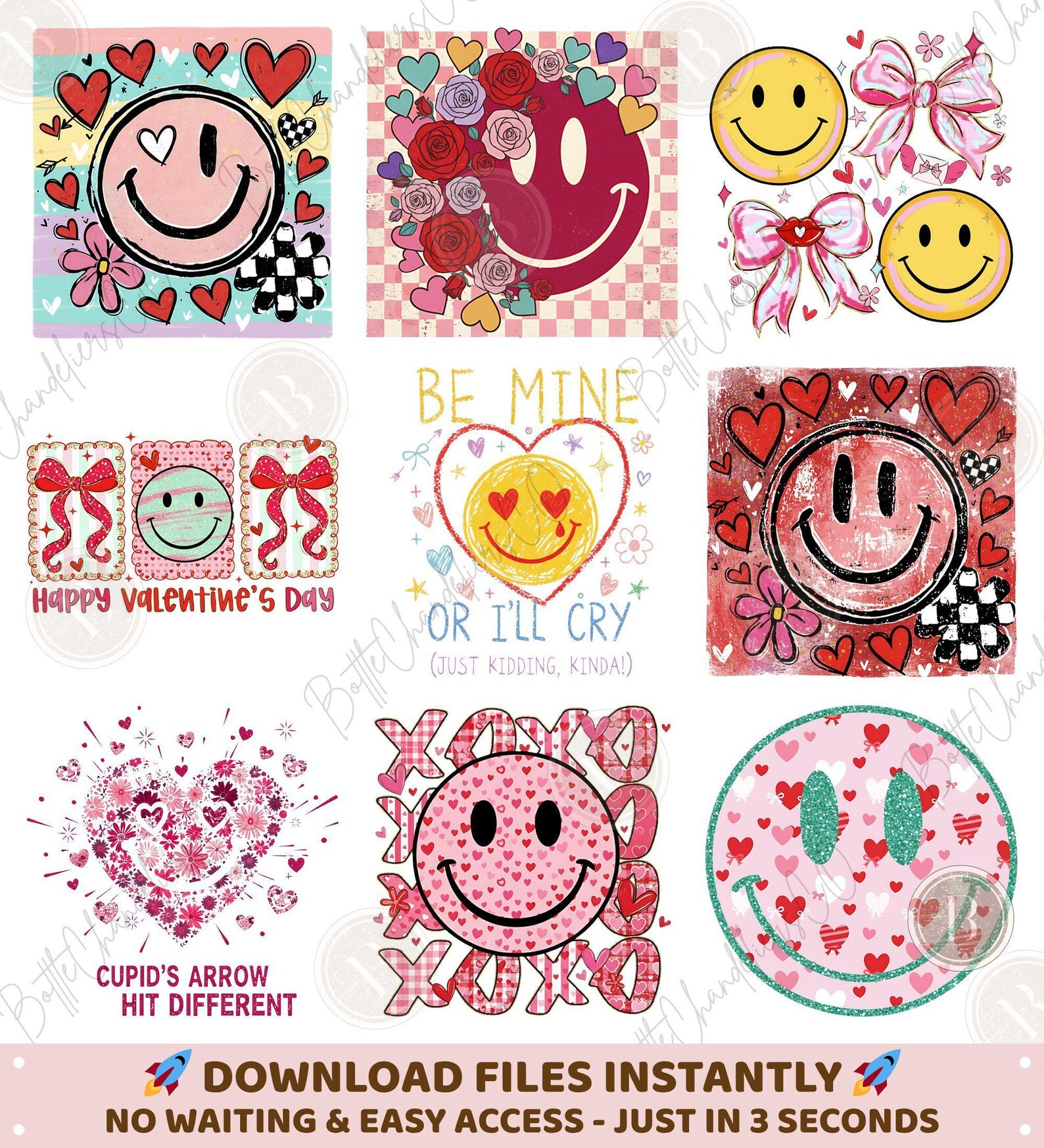 Smiley Face Valentine Png Bundle, 20 PNG Coquette Bow, Valentines Day ...