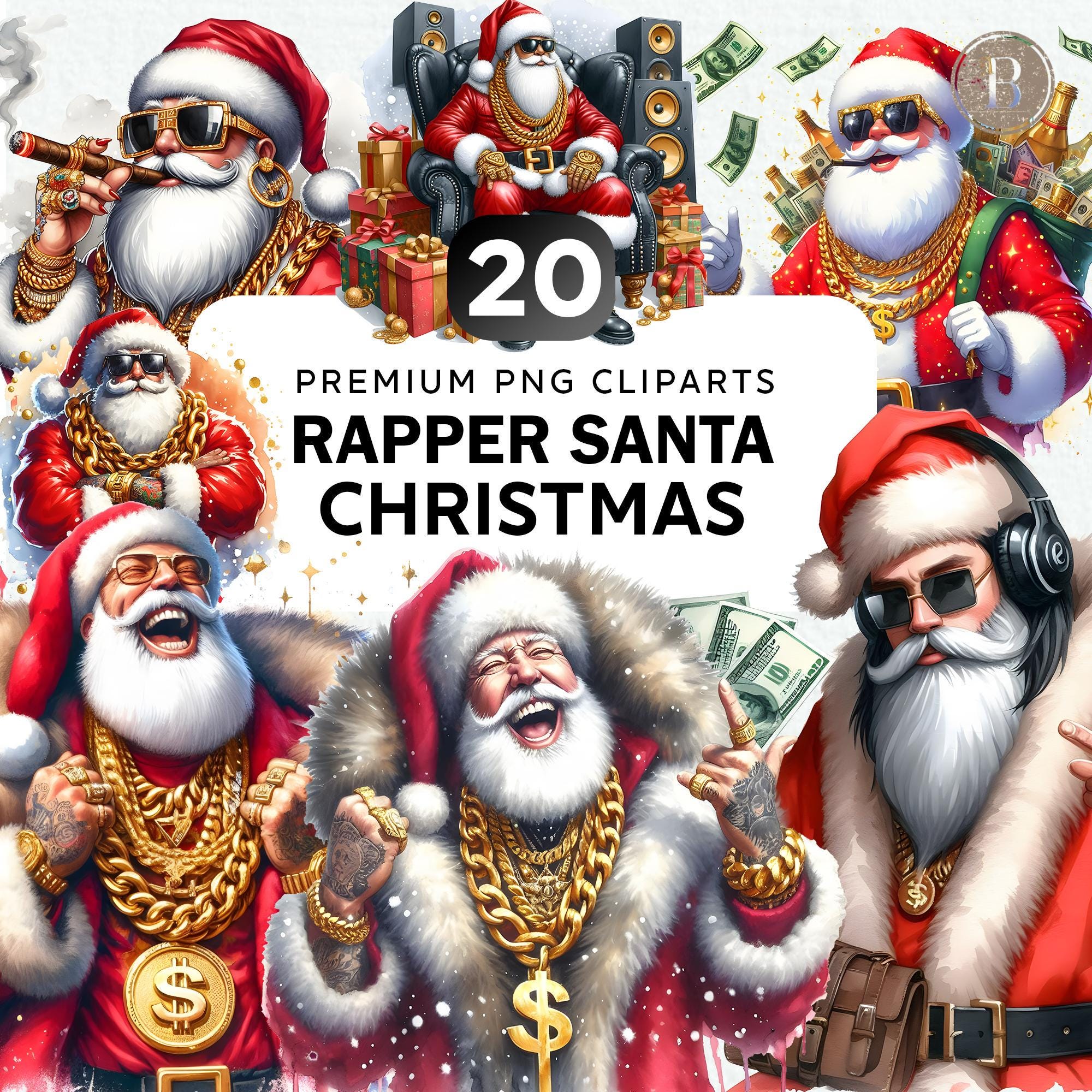 20+ Watercolor Rapper Santa Bundle, Christmas Hip Hop Clipart Png ...