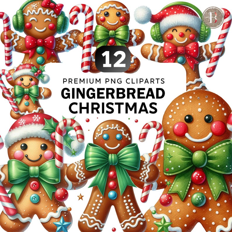10+ Watercolor Gingerbread Man Bundle, Festive Cookie Clipart Png ...