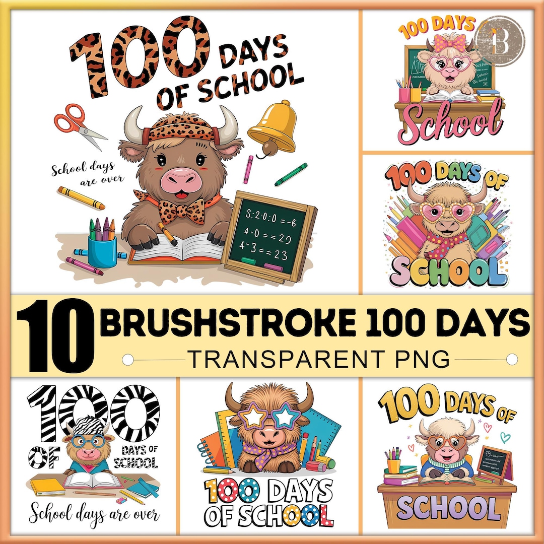 10 100 Days of School Clipart Bundle, Brushstroke 100 Days of School ...