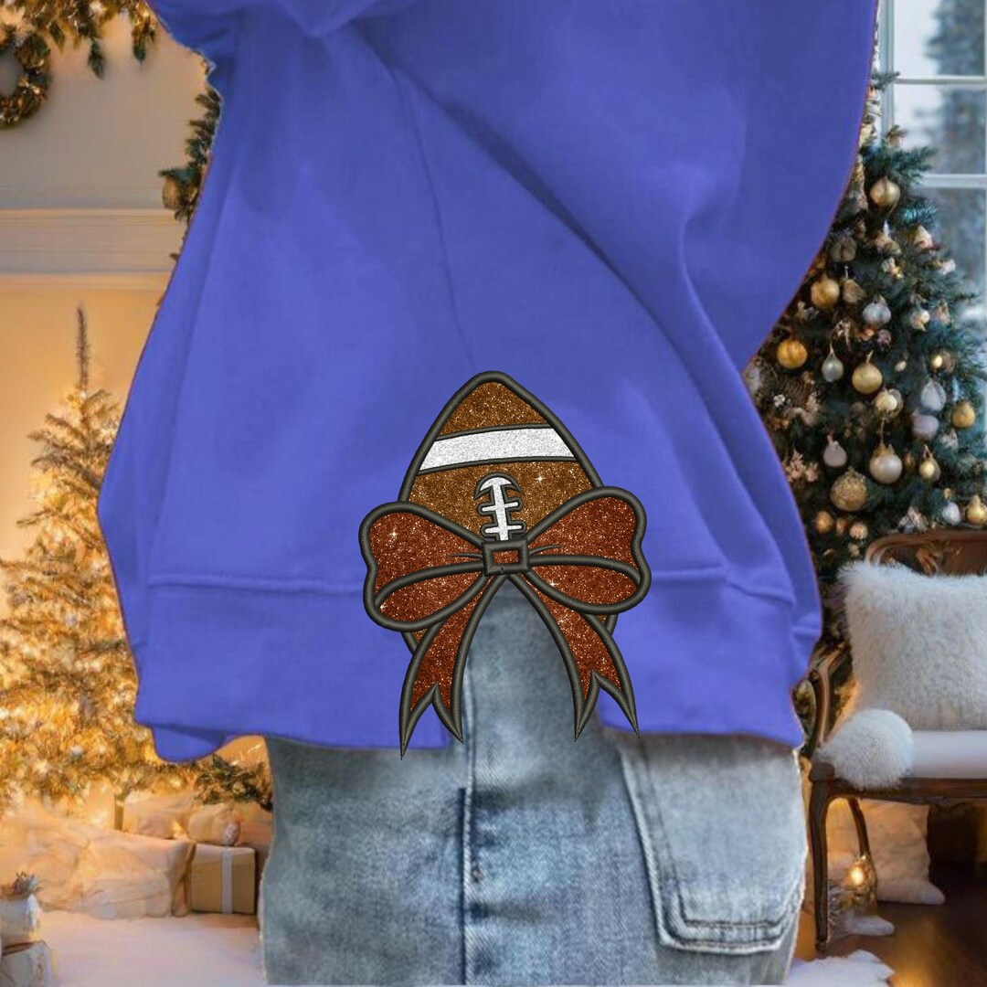 Football Side Bow Applique Embroidery Design, Football Cut Out ...
