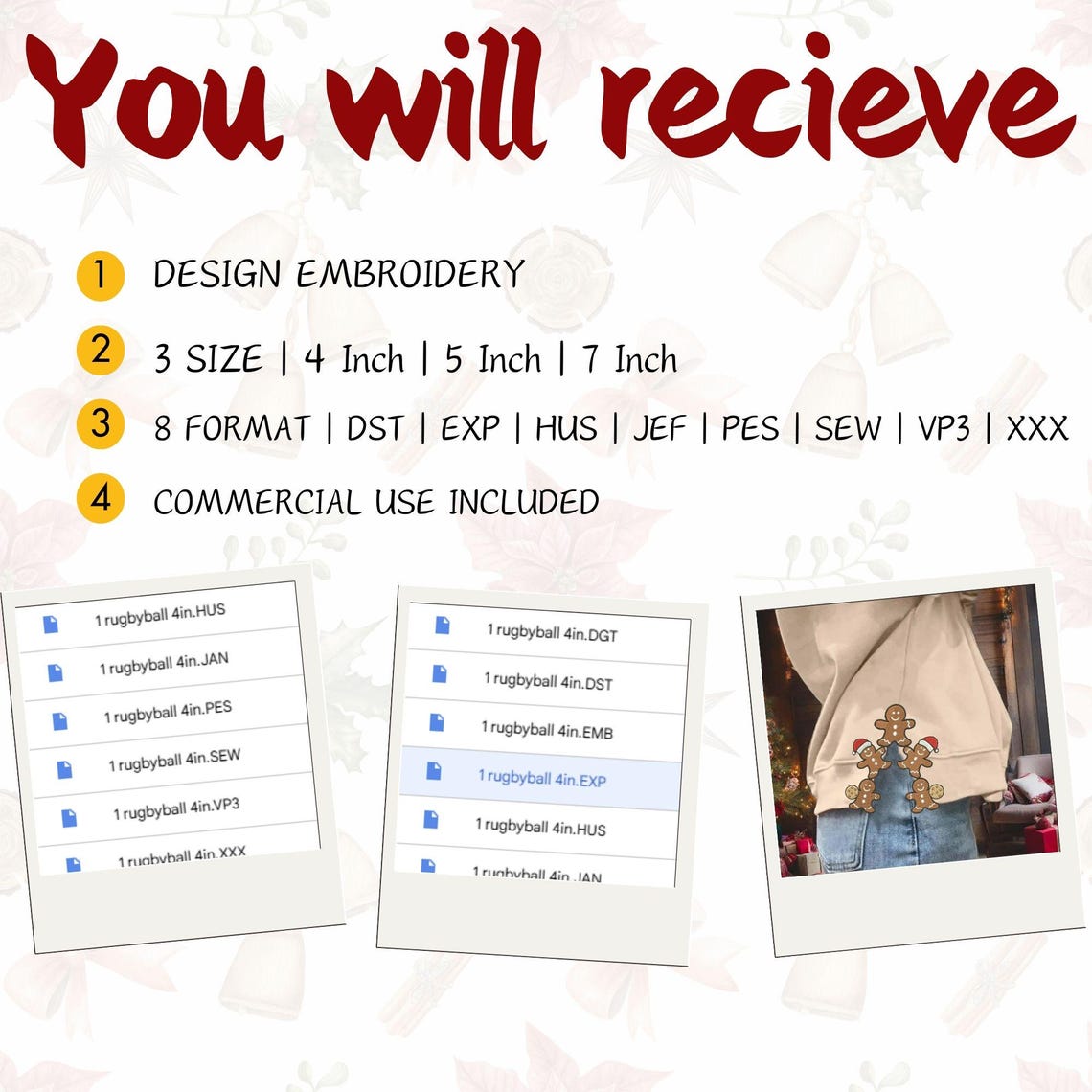 Gingerbread Side Bow Appliqué Sweatshirt Embroidery Design, Side Bow ...