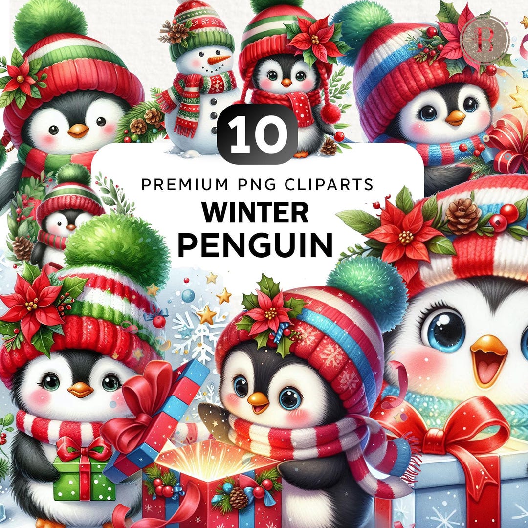 10+ Watercolor Winter Penguin Bundle, Christmas Penguin Clipart Png ...