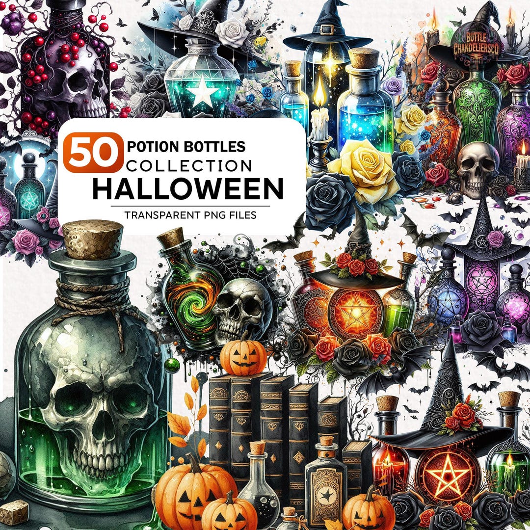 50+ Halloween Potion Bottles Clipart Bundle, Death Potion Clipart Png ...