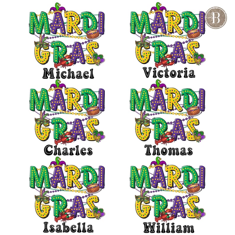 Make Your Own Name Mardi Gras PNG Bundle, 10 Design Alphabet Doodle Set ...
