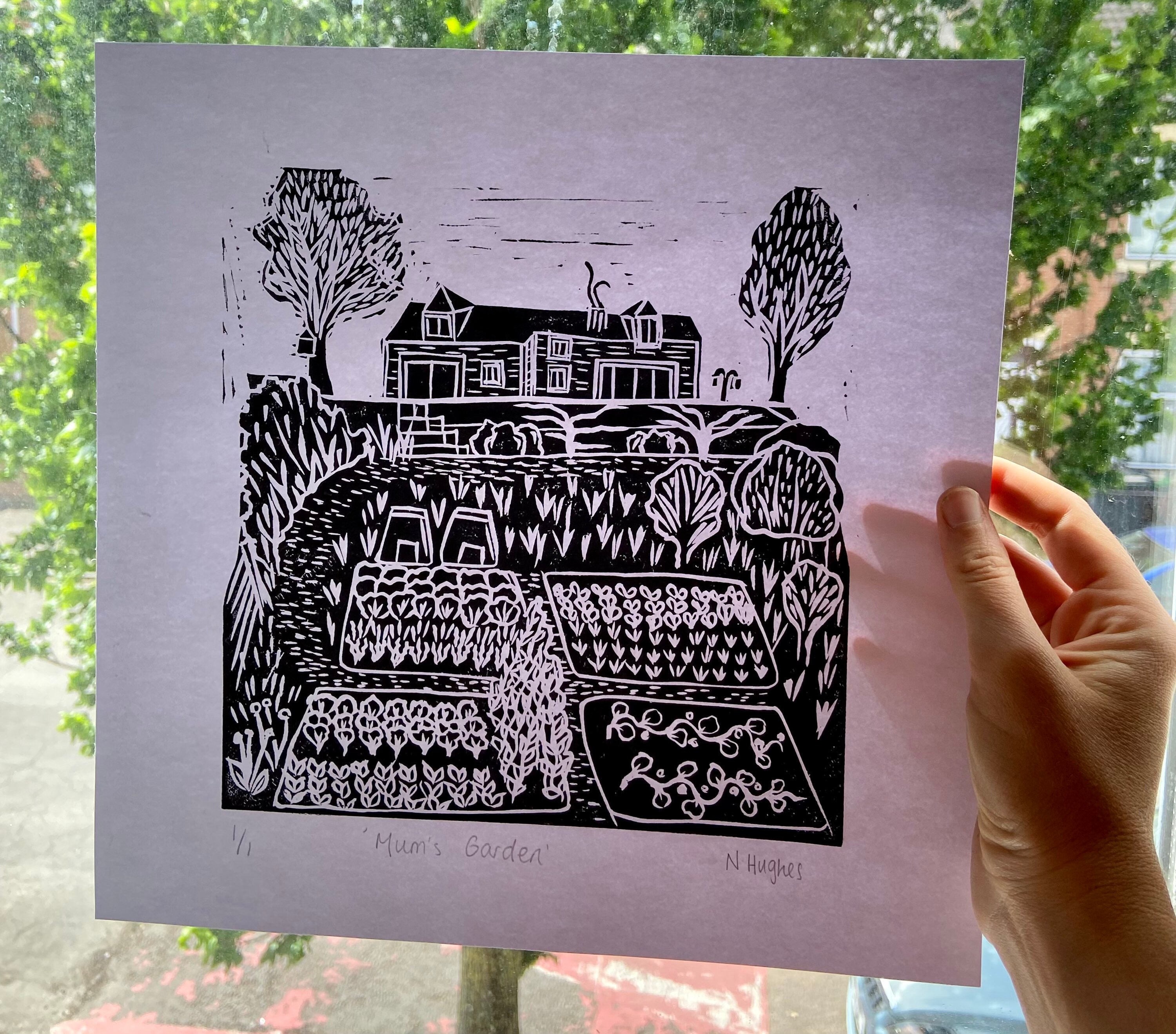 Garden Lino Print Square Black Ink Cottage Country Scenes - Etsy