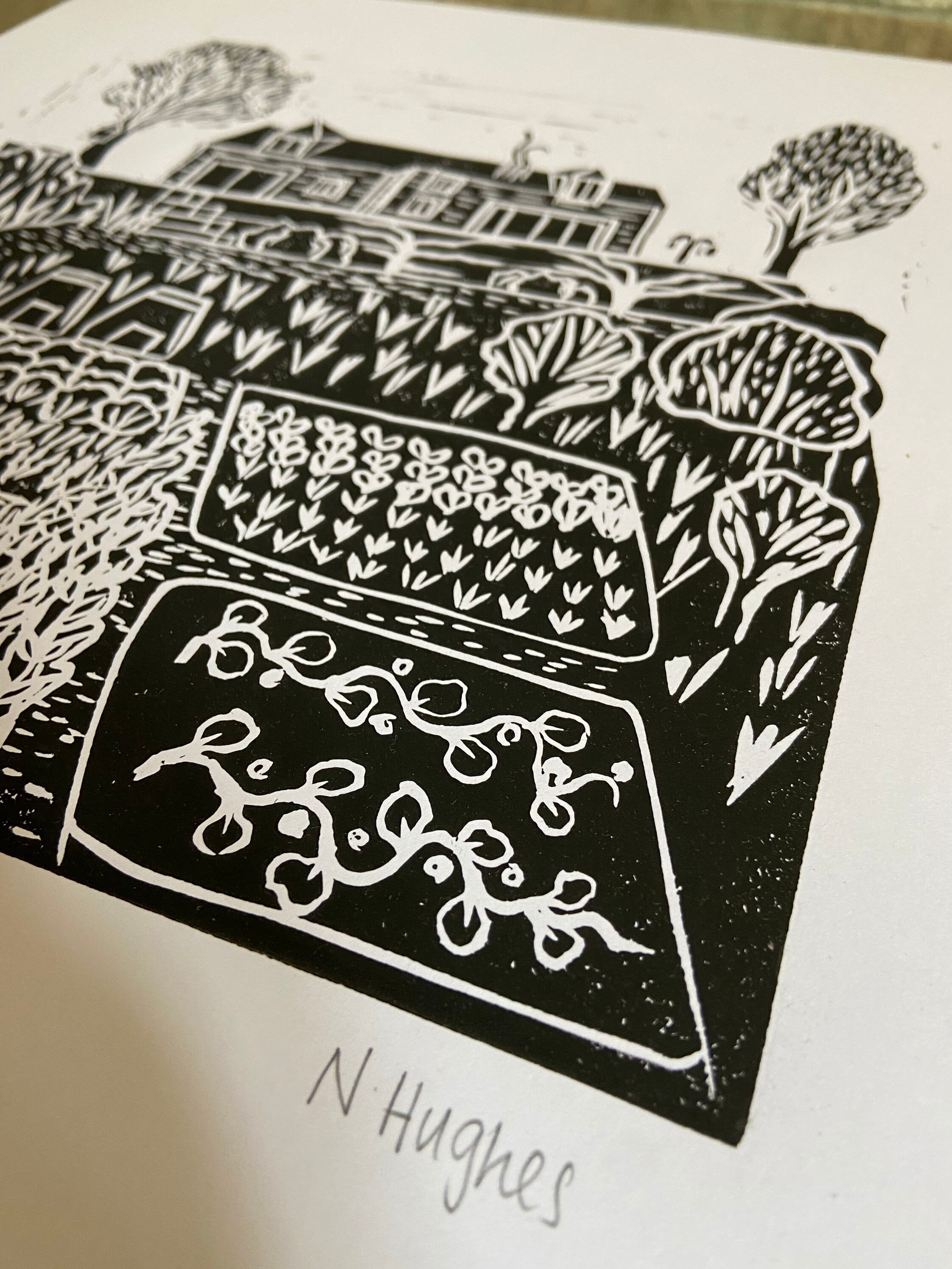 Garden Lino Print Square Black Ink Cottage Country Scenes - Etsy