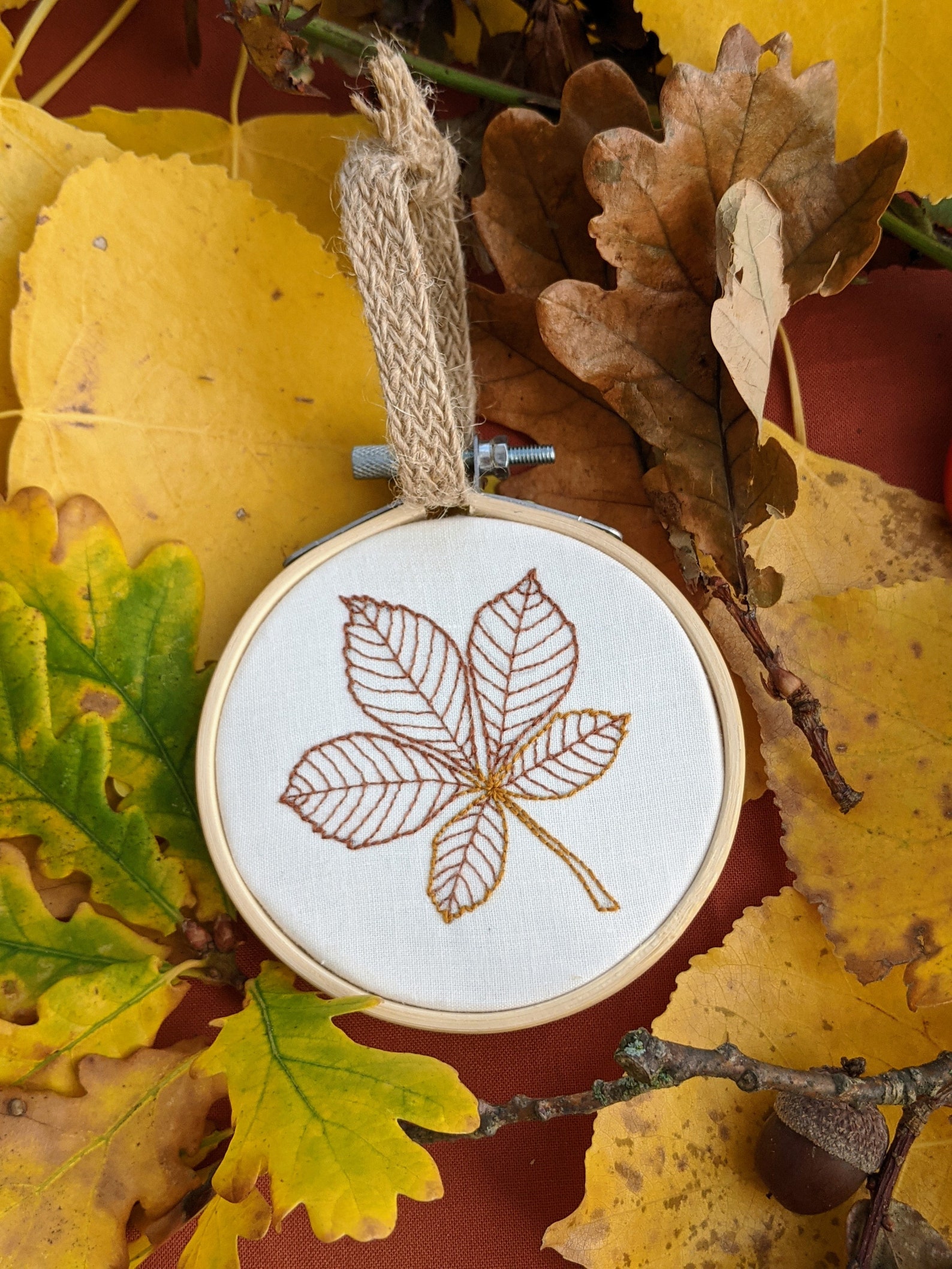Autumn Leaf Embroidered Decoration - Chestnut Leaf - Mini Handmade ...
