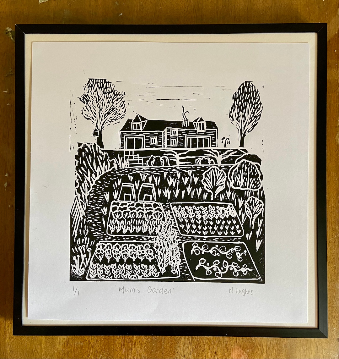 Garden Lino Print Square Black Ink Cottage Country Scenes - Etsy