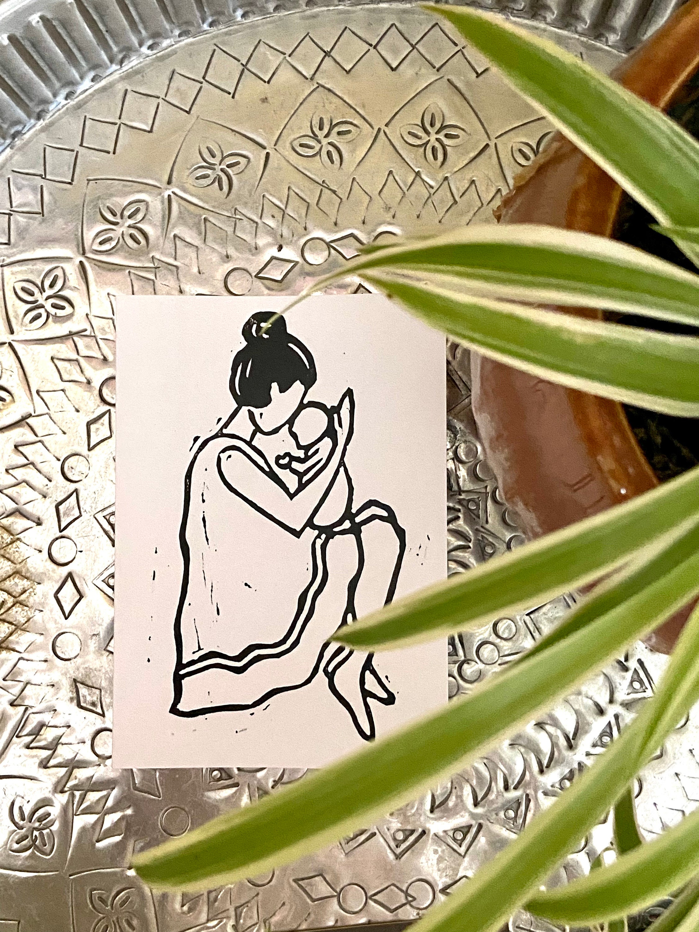Mother and Baby Linocut/lino Print / A6 Card - Etsy