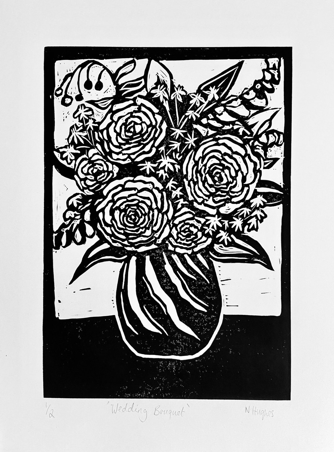 Lino Print/linocut Bouquet - Floral Design - A3 Print - Etsy