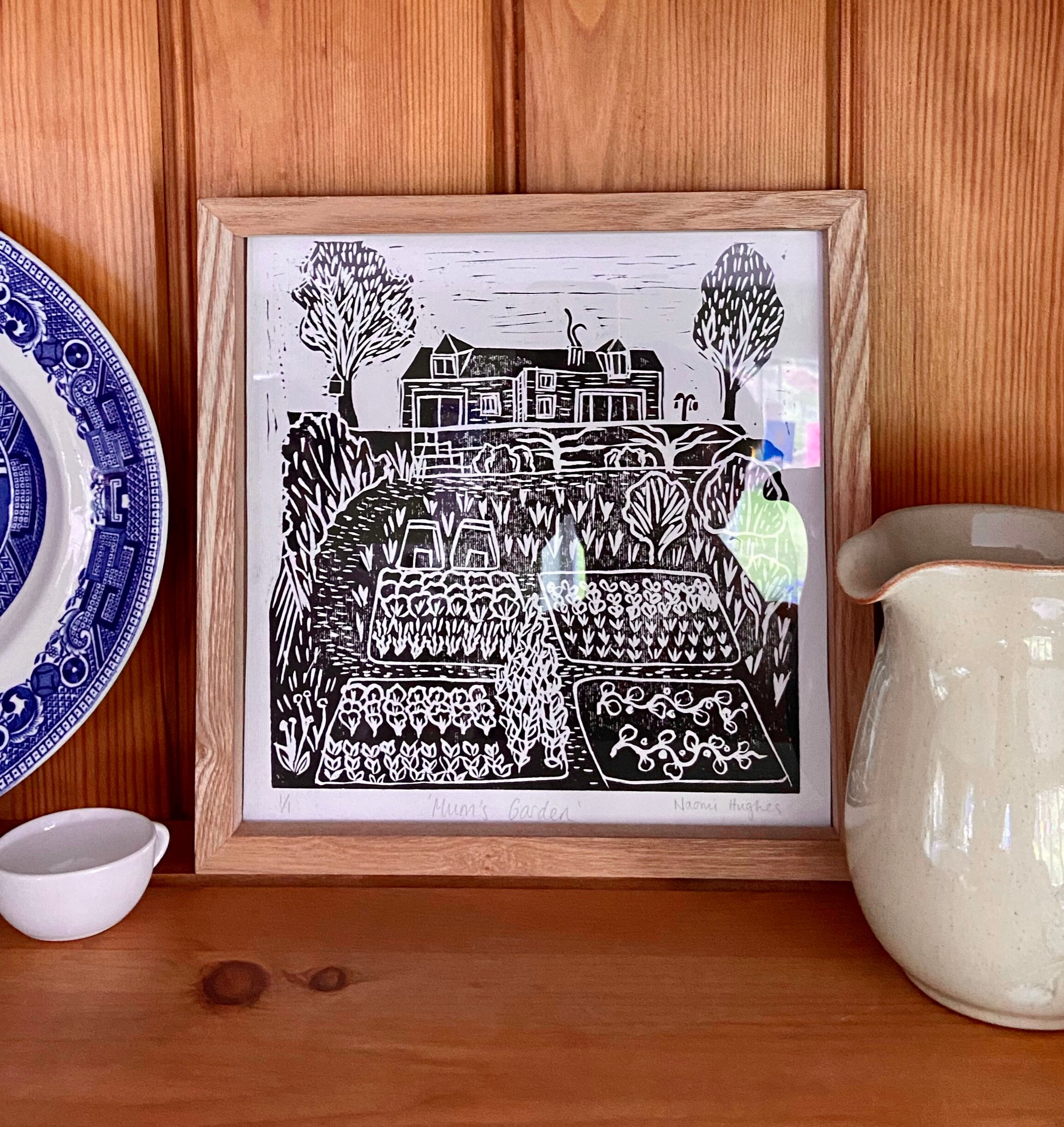 Garden Lino Print Square Black Ink Cottage Country Scenes - Etsy