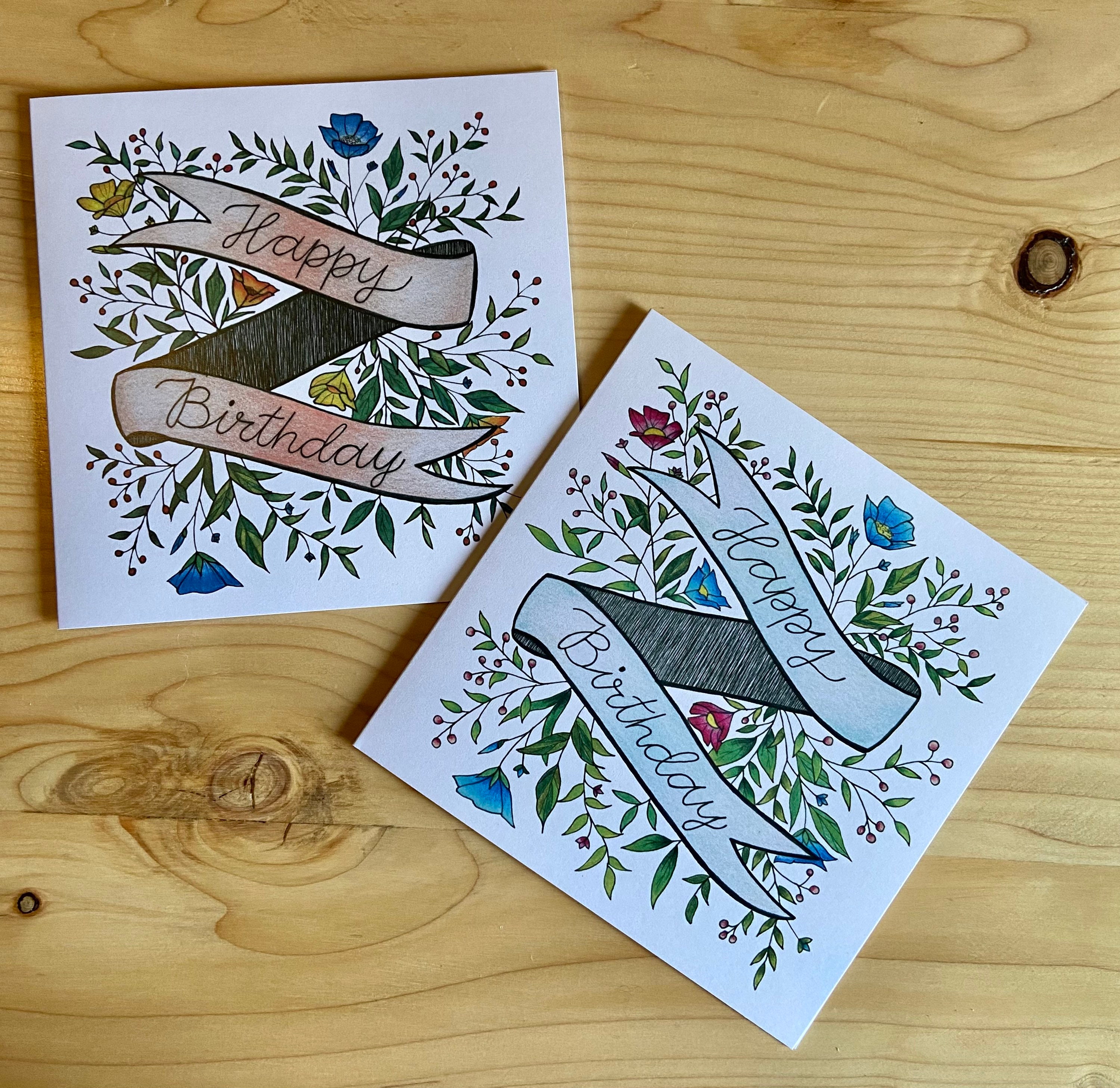Floral Birthday Cards (pack of 2) / Hand-drawn - Etsy