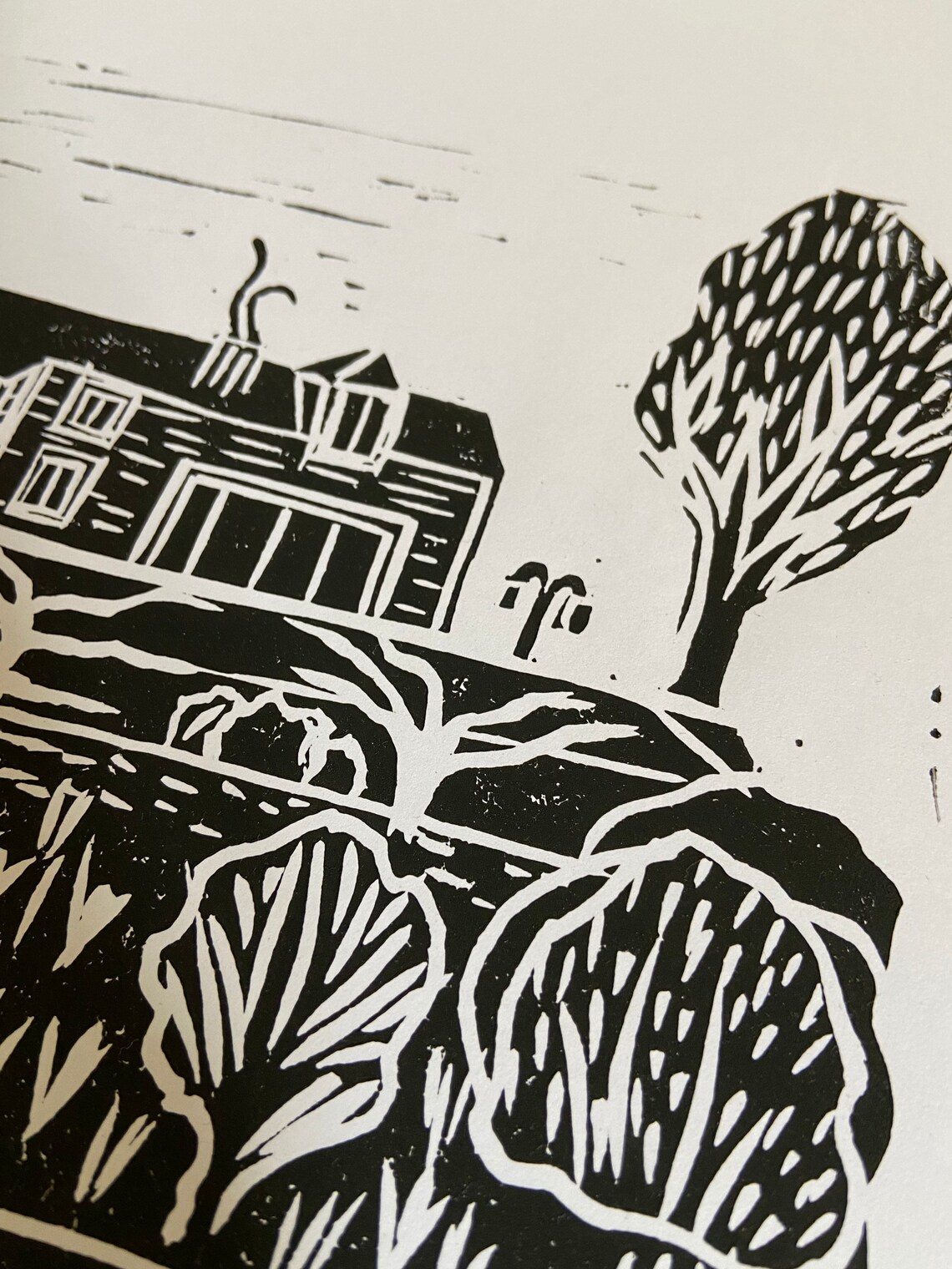 Garden Lino Print Square Black Ink Cottage Country Scenes - Etsy