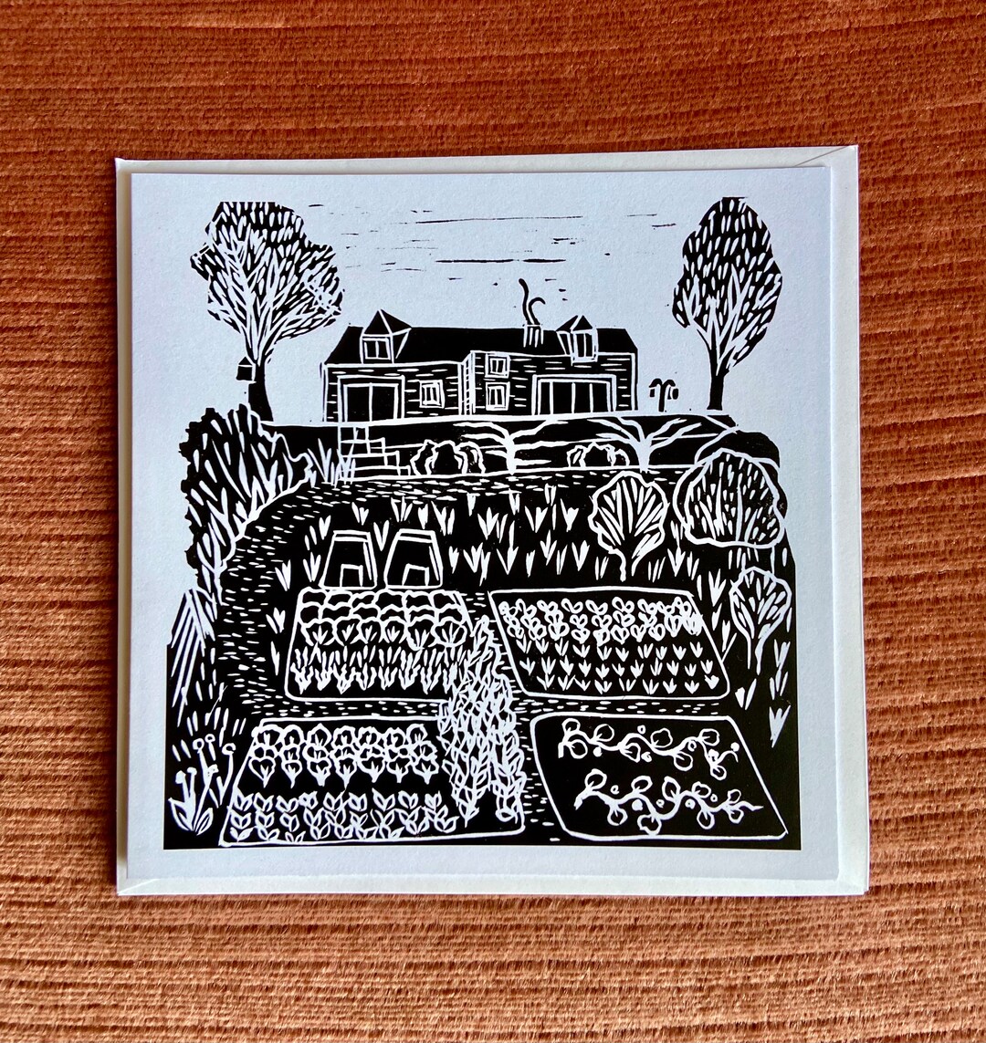 Garden Lino Print/linocut Cottage Card - Etsy