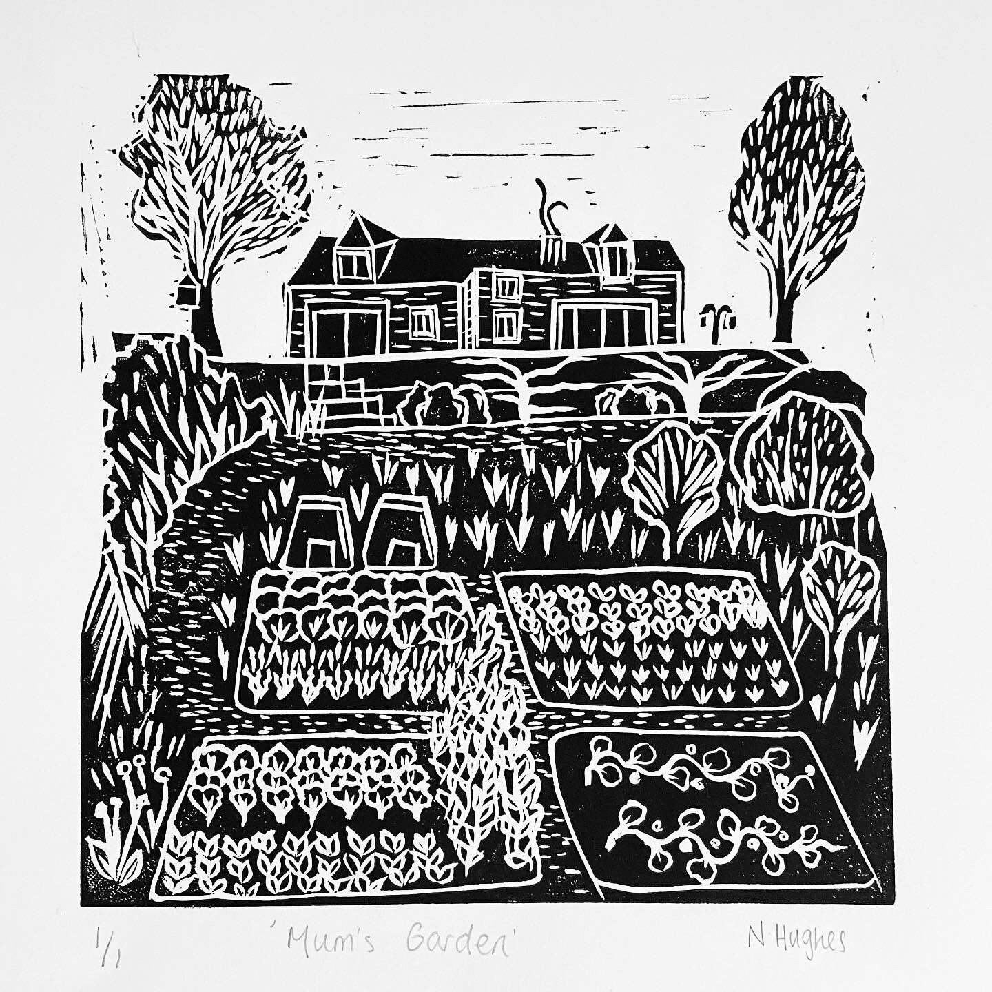 Garden Lino Print Square Black Ink Cottage Country Scenes - Etsy